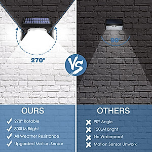 RJFOYB Motion Sensor Outdoor Lights, Adjustable 3 Heads Solar Outdoor Lights, 270° Wide Angle, IP65 Waterproof Security Lights Motion Outdoor for Garage Yard Garden Porch