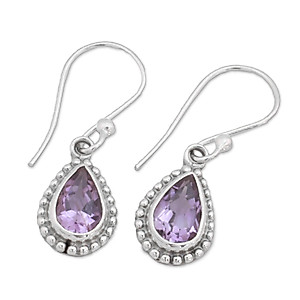 NOVICA Artisan Handcrafted Amethyst Dangle Earring | Sterling Silver Dangle Earring | Birthstone Earring For Women | Stone Dangle Drop Earring | Cushion Cut Drop Earring | Silver Oval Dangle Earrings