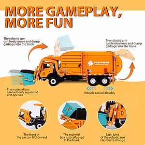 Garbage Truck Toys, Fubarbar 1:43 Bruder Tonka Trash Trucks Model for Boys Metal Diecase Waste Management Front Loader Die Cast Recycling Dumpster Truck Toy for 3 4 5 6 Years Old(Orange)