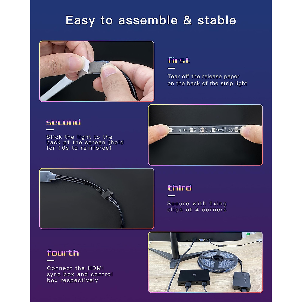 Azoula TV LED Backlight Immersion Ambient TV Strip Lights for 55-65 Inch TV HDMI 2.0 Sync Box RGB+IC Wi-Fi Backlight Music Sync TV Light, Compatible with Alexa Google Assistant App Contro