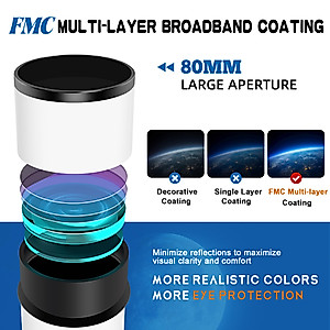 Dianfan Telescope,80mm Aperture 600mm Telescopes for Adults Astronomy,Fully Mult-Coated High Powered Refracting Telescope for Kids Beginners,Professional Telescopes with Tripod,Phone Adapter and Bag