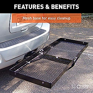 CURT 18109 60 x 20-Inch Tray Hitch Cargo Carrier, 500 lbs Capacity, Black Steel, 2-in Folding Shank
