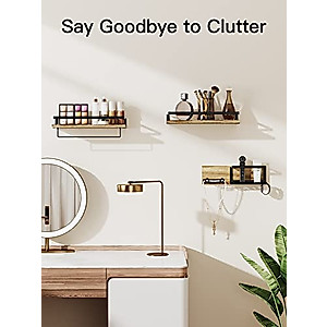 AMADA HOMEFURNISHING Floating Shelves Wall Mounted, Wall Shelves for Bathroom, Kitchen, Bedroom, Storage Shelf with Towel Bar, Wall Shelf Set of 3-AMFS01-1/Set of 2-AMFS01V