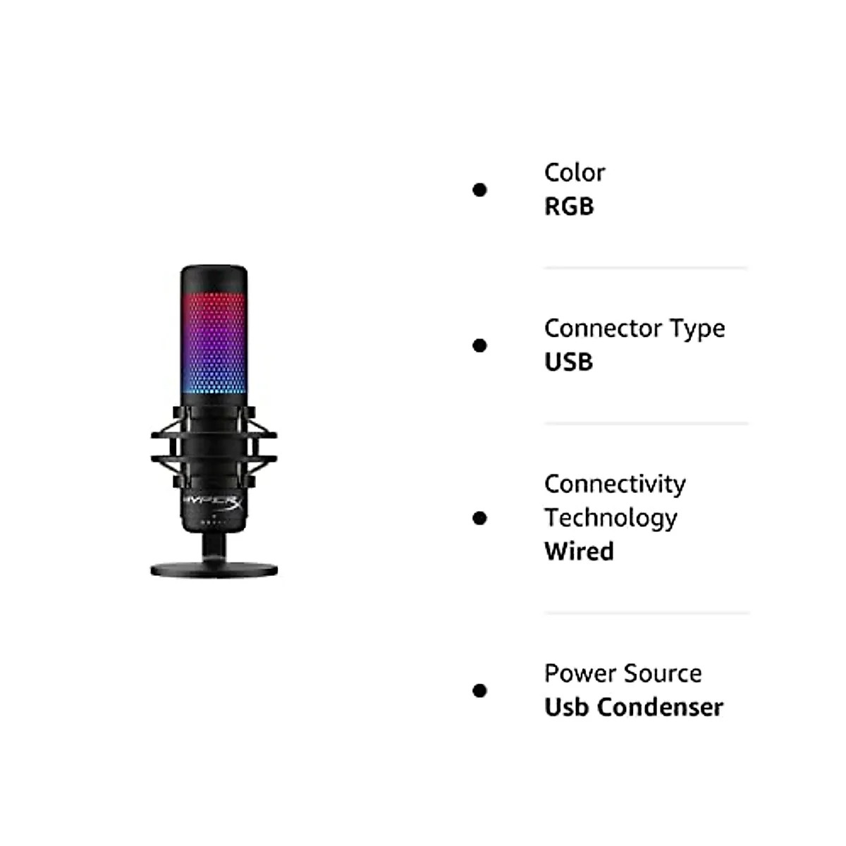 HyperX QuadCast S RGB USB Condenser Microphone for PC, PS4 and Mac, Anti-Vibration Shock Mount, Four Polar Patterns, Pop Filter, Gain Control, Gaming, Streaming, Podcasts (Renewed)