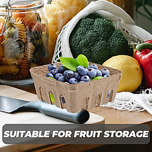 GANAZONO Bushel Basket 50pcs Square Paper Berry Basket Pulp Fiber Produce Vented Container Holder Box Fruit Tray for Fruit Vegetable Farmer Market Grocery Packaging Desktop Stand