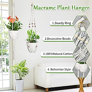 Macrame Plant Hangers - 6 Pack Indoor Hanging Plant Holder - Different Tiers Handmade Macromay Cotton Rope Hanging Planters Set, for Indoor Outdoor Boho & Home Decor