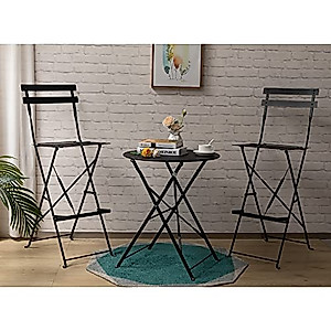 HollyHOME Patio Premium Steel Bistro Chair, Set of 2, 44"(H) Counter Pub Bar Stool, Accent Camp Folding High Chair, Anti-Rust Outdoor&Indoor Garden Furniture for Party, Porch, Black