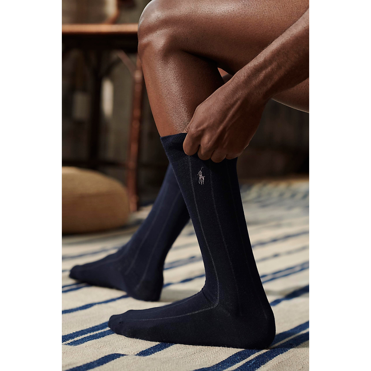 Polo Ralph Lauren Assorted Pattern Dress Crew Socks-4 Pair Pack-Soft and Lightweight Cotton Comfort, Black, Men's Shoe Size: 6-12.5