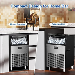 Kismile Commercial Ice Maker, Freestanding Nugget Ice Maker 200lbs/24h, 55lbs Storage Bin, Full Heavy Duty Stainless Steel Construction, Ice Maker Machine for Home Bar, Coffee Shop, Business