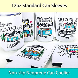 Set of 6 Camping Can Sleeves for Camper, Camper Decor Gifts for Camper, Soda Beer Beverage Camper Can Cooler for Camping Picnic Outdoor Accessories