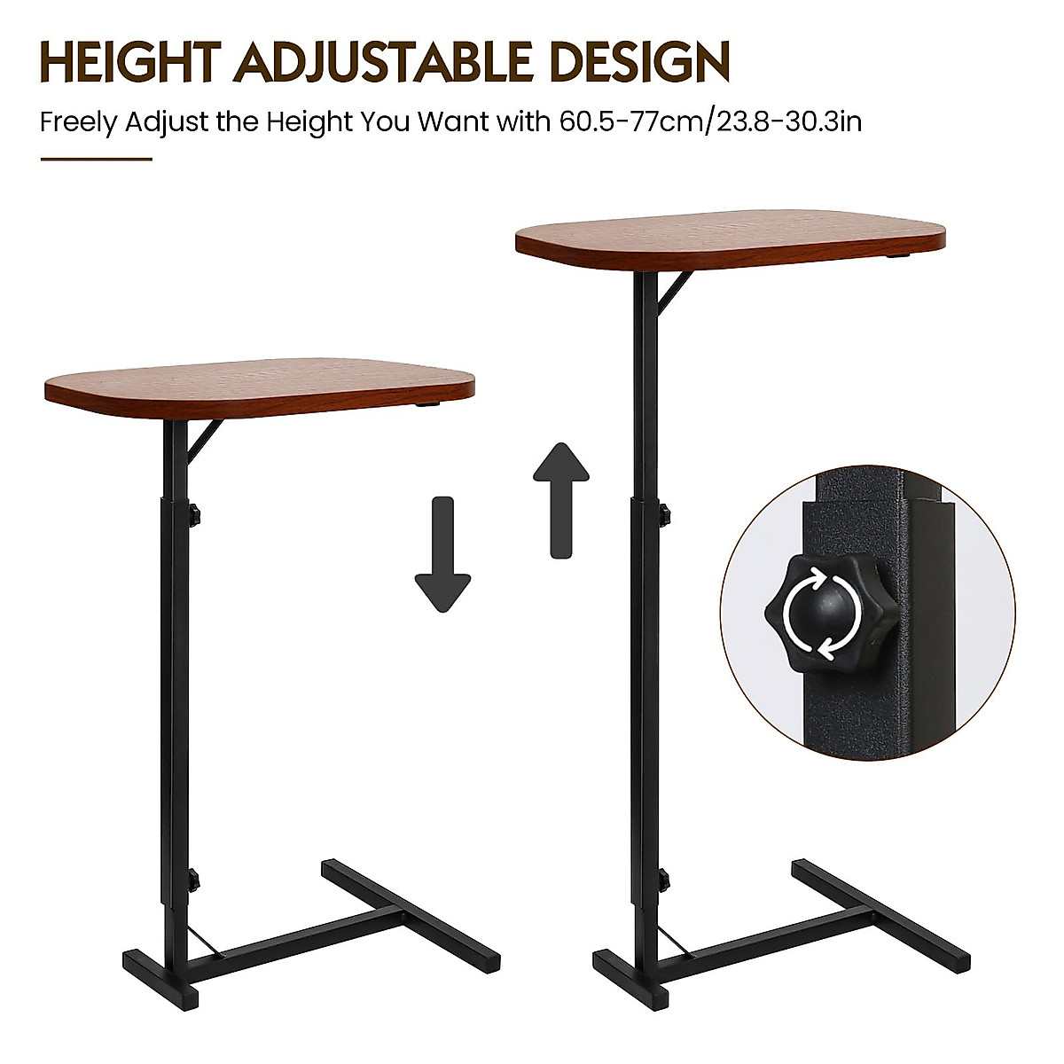 WHEARTED Small Side Table for Small Spaces, C Shaped End Table Slide Under Sofa Couch and Bed, Height Adjustable C Table End Table with Metal Frame for Living Room, Bedroom, Bathroom Brown