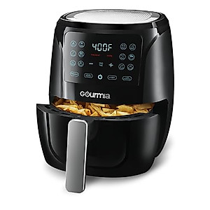 Gourmia Air Fryer Oven Digital Display 4 Quart Large AirFryer Cooker 12 1-Touch Cooking Presets, Black and Stainless Steel Accents Fry Force GAF486