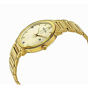 Bulova Men's Modern Gold Tone Stainless Steel 3-Hand Calendar Date Quartz Watch, Black Dial with Diamonds Style: 97D115