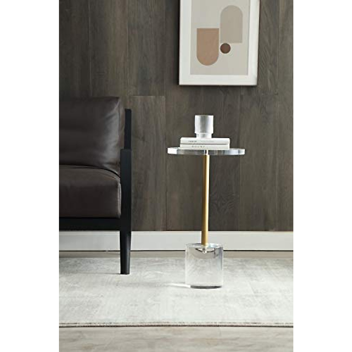 Artmaze Clear Acrylic End Table,Side Table,Brushed Brass Metal,Round,for Office, Living Room and Bedroom,Easy Assembly,12x12 inch，21.3 inch high
