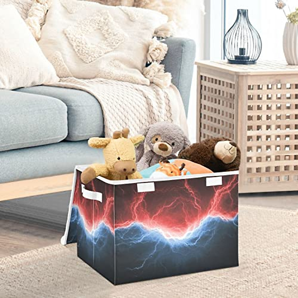 Kigai Lightning Red Blue Storage Baskets for Shelves Foldable Closet Basket Storage Bins with Lid for Clothes Home Office Toys Organizers