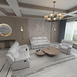 We Own Linen Recliner Sofa Set 3 PCS Motion Sofa Loveseat Recliner Sofa Recliner Couch Manual Reclining Chair for Living Room (3 Piece Set) (Grey)