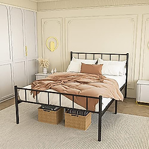 Aolthin Full Bed Frame, Platform Bed Frame with Headboard, 13 "Storage at Bottom, No Need for Spring Box, Silver Black