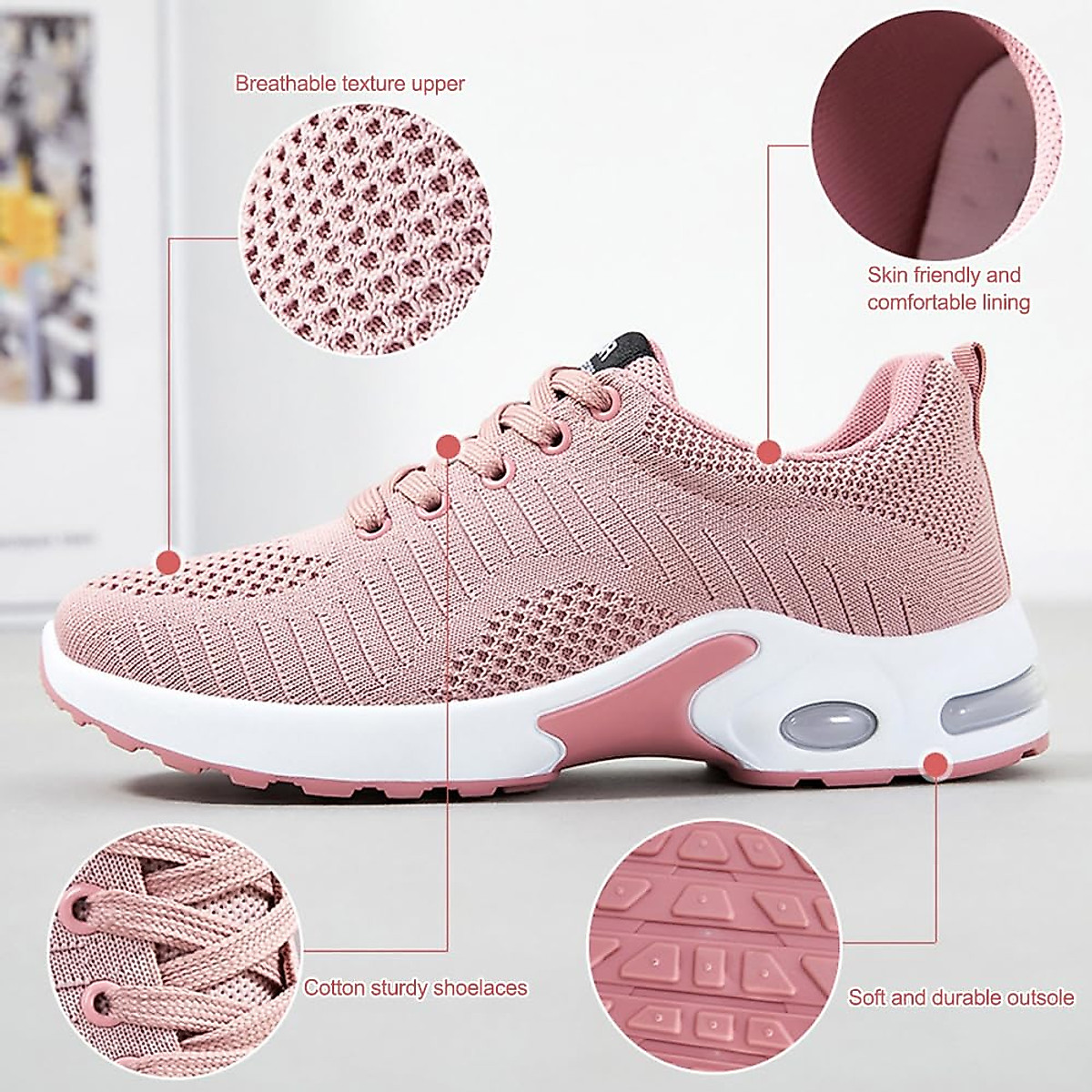HiGropcore Women's Air Cushion Fashion Sneakers Lightweight Walking Shoes Low-Top Casual Comfortable Breathable Athletic Shoes