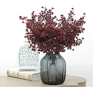 Cratone 6PCS Artificial Hydrangea Babys Breath Fabric Cloth Faux Flowers Fake Silk Plants Real Touch Flower Bouquets for Halloween Wedding Party Home Garden Decor (Autumn Red)