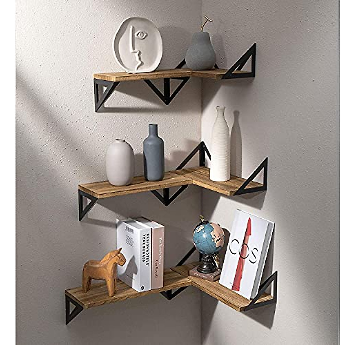 HOME STRANGERS Floating Shelves, Rustic Wood Wall Shelves Wall Mounted Storage Shelves Set of 3 for Bedroom, Bathroom, Living Room, Kitchen (Brown)
