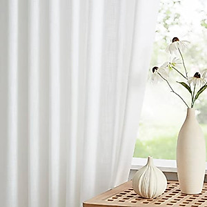 Vision Home White Pinch Pleated Semi Sheer Curtains Textured Light Filtering Window Curtains 84 inch for Living Room Bedroom Rayon Blended Pinch Pleat Drapes with Hooks 2 Panels 40" Wx84 L