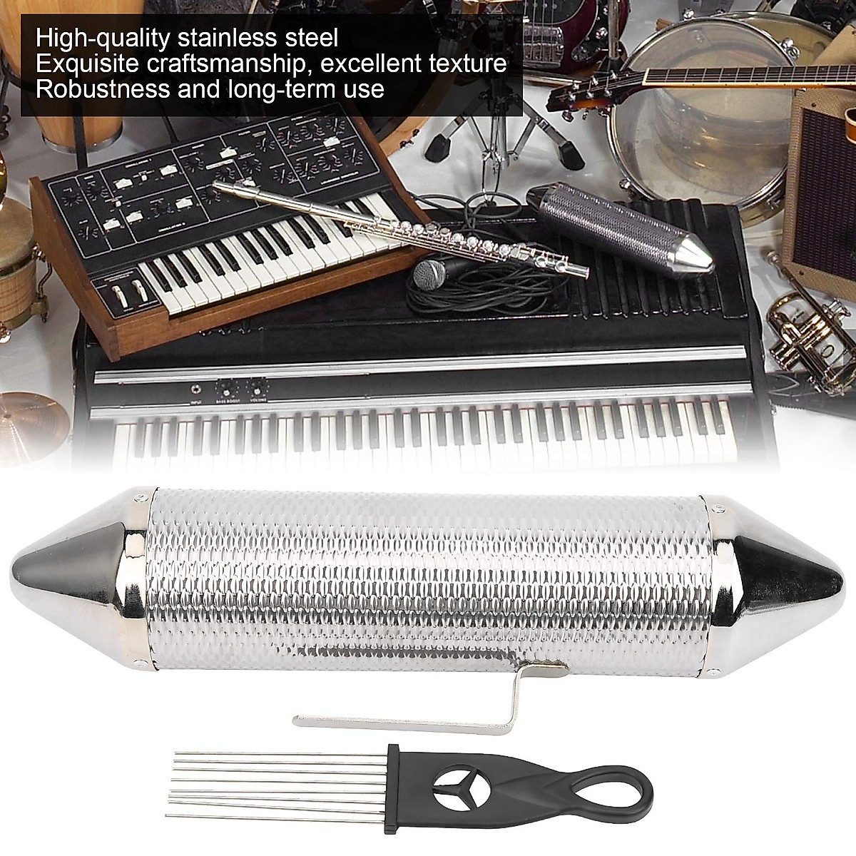 Stainless Steel Guiro with Scraper Percussion Instrument