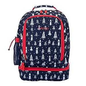 Bentgo® Kids Prints 2-in-1 Backpack & Insulated Lunch Bag - Durable, Lightweight, Colorful Prints for Girls & Boys, Water-Resistant Fabric, Padded Straps & Back, Large Compartments (Rocket)