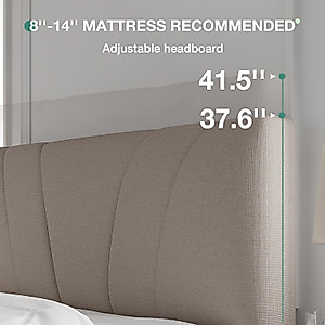 Novilla Queen Bed Frame with Headboard, Bed Frame Queen Size with Wood Slats Support,Linen Upholstered Adjustable Headboard, No Box Spring Needed, Heavy Duty Feet, Easy Assembly, Beige