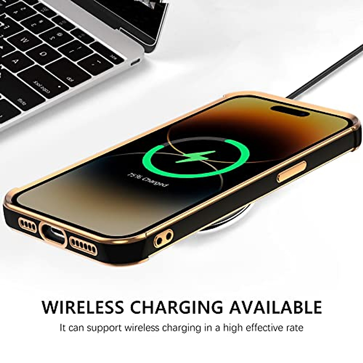 BENTOBEN iPhone 14 Pro Case, Cute Heart Pattern Slim 14 Pro Charging Case, Soft Flexible Shockproof TPU Bumper Women Girl Non-Slip Lightweight Protective Phone Cover for iPhone 14 Pro 6.1", Black/Gold