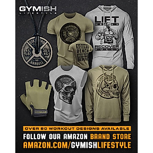 Gymish Lifestyle Skull Plate Gym Shirt, Work Out Deadlift Skull T-Shirt for Men (LG, SkullPlate Military Green)