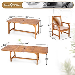 Sophia & William Patio Outdoor Table and Chairs Set, Patio Dining Sets for 8, 9 Pieces Patio Table Set Clearance for Backyard Deck Porch Outside, Acacia Wood Table Expandable with Hole and Chairs