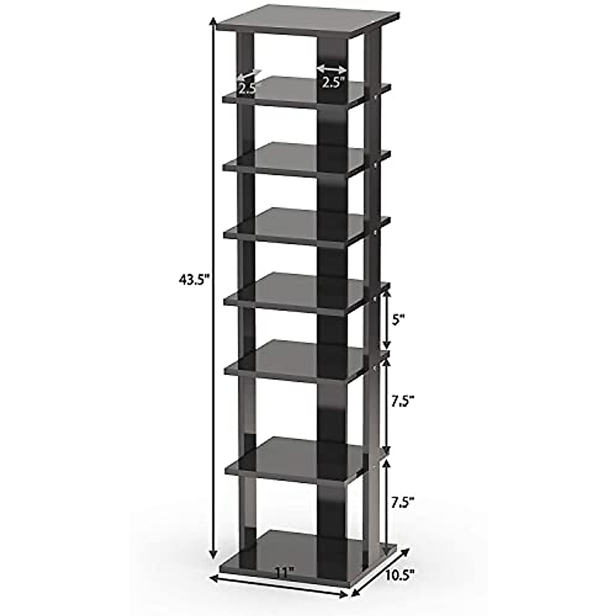 Squareful 7-Tier Wooden Shoe Rack, Modern Vertical Shoe Organizer, Multifunctional Shoe Tower Storage Stand, Space Saving Shelves for entryway, Bedroom, Hallway (Black, Small)