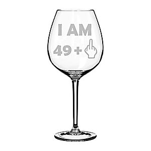 MIP Brand Wine Glass Goblet 50th Birthday I Am 49 Plus Funny (20 oz Jumbo)