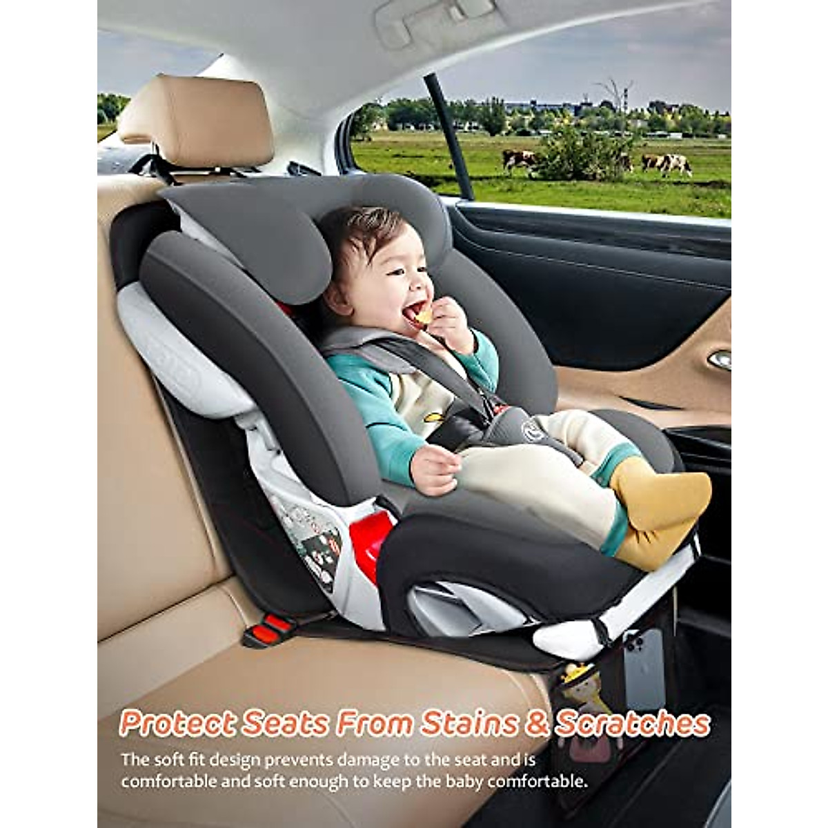 Sinvitron Car Seat Protector, 2Pack Seats Protector with Leather and Fabric Padding, Non-Slip Backing with Mesh Pockets, Waterproof seat Protectors for Vehicles Baby Pets