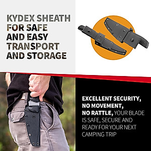 Off-Grid Knives - Sierra Chef Knife with Sandvik 14C28N Stainless Steel, Kydex Sheath and Belt Clip, G10 Scales, Camping, BBQ & Home Kitchen Use (Stonewash)