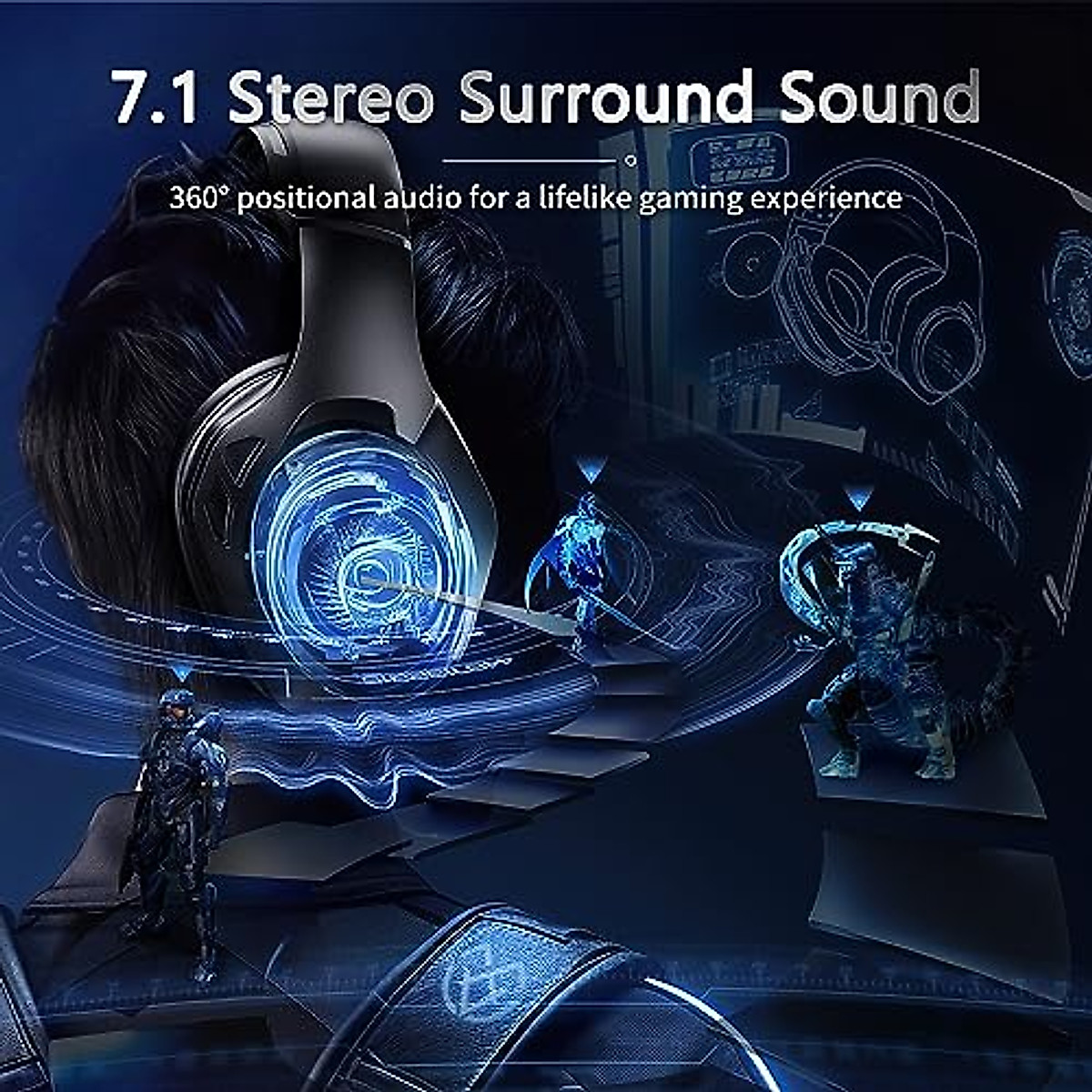 Tatybo Wireless Gaming Headset for PS4, PS5, PC - 2.4GHz Gaming Headphones with Detachable Noise Canceling Microphone, 30-Hr Battery Gaming Headsets for Laptop, Switch, Mac