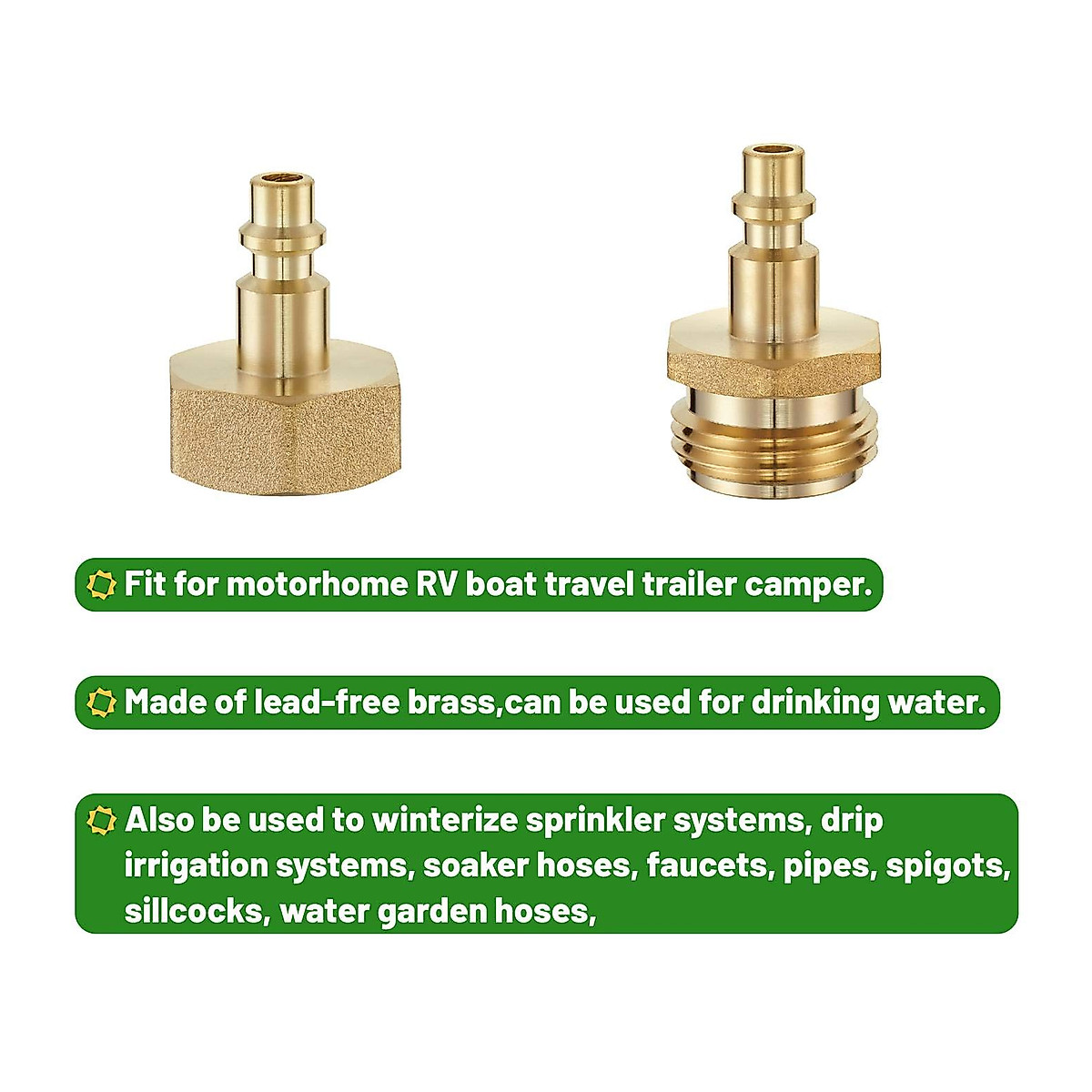 Litorange Lead-Free Brass Winterize Sprinkler Systems: Air Compressor Hose Water Faucet Blow Out Adapter Fitting For RV, Travel Trailer, Boat & Camper（a couple）