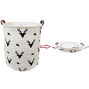 BOOHIT Cotton Fabric Storage Bin,Collapsible Laundry Basket-Waterproof Large Storage Baskets,Toy Organizer,Home Decor (Deer Head)
