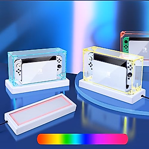 Fwieurow Upgraded Dust Cover, 16 Led Color Lampholders, 4-Mode Dimming, Suitable For Nintendo Switch/OLED, Acrylic Transparent Waterproof, Dustproof Bottom Box, Cool Switch Accessories