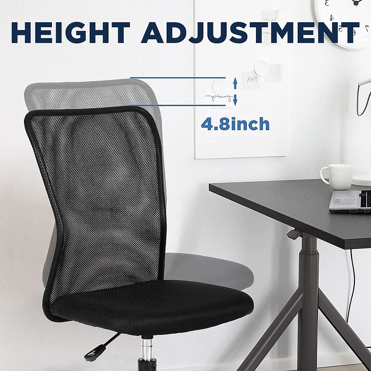 Office Chair Ergonomic Desk Chair Home Mid Back Computer Chair Height Adjustable Task Chair Modern Armless Rolling Swivel Chair with Back Support Mesh Executive Chair for Women Men, Black