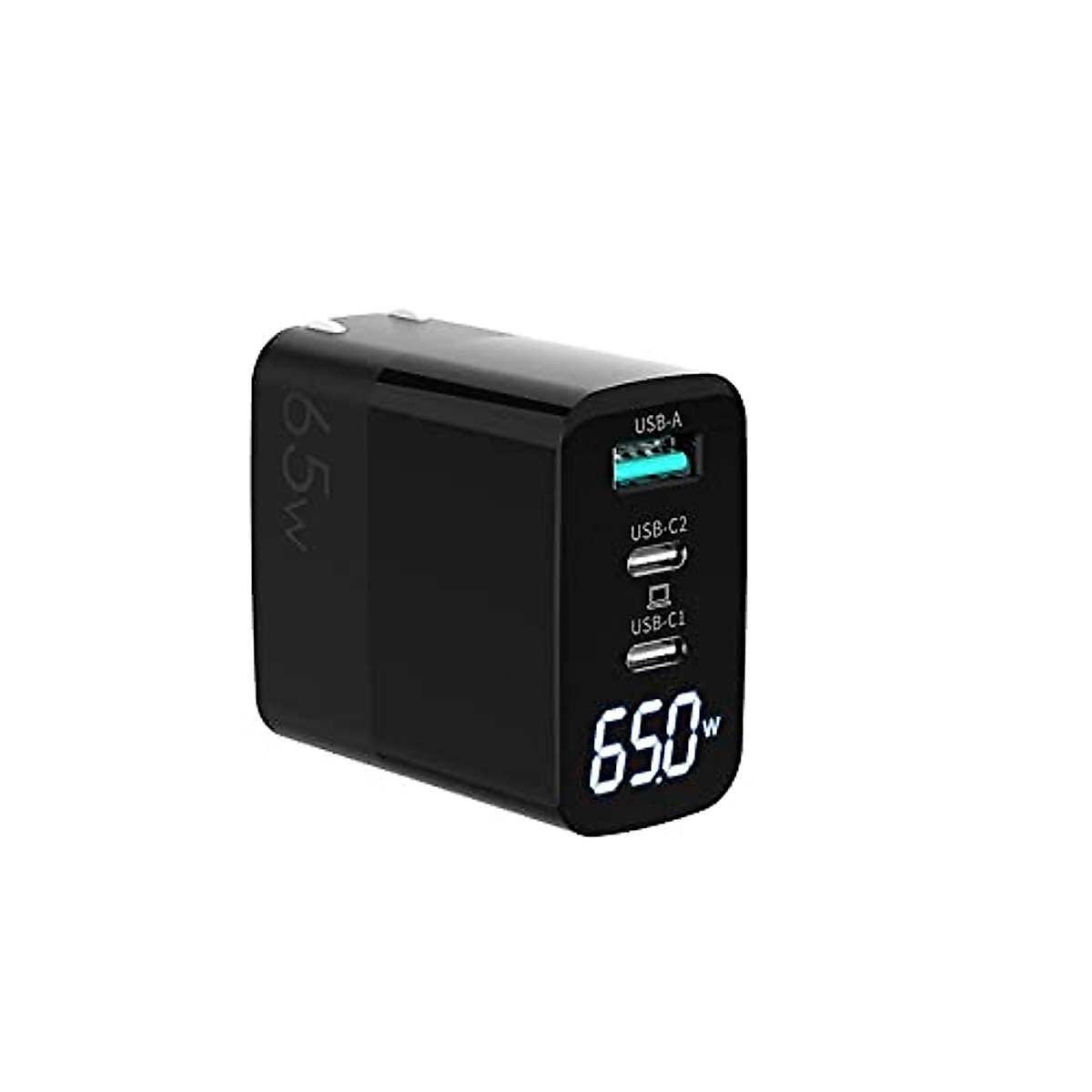 BoxWave Charger Compatible with TCL 408 - PowerDisplay PD Wall Charger (65W), GaN 65W Powerful Charger Folding Plug Display - Jet Black