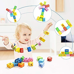TOP BRIGHT Wooden Lacing Beads Toddler Toys for 2 Year Old Girl and Boy Gifts, Stringing Beads Educational Toys for 18 Month Old