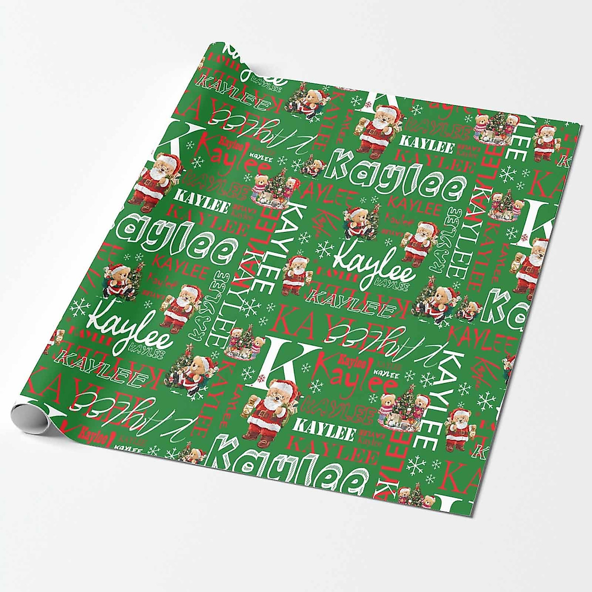 InterestPrint Custom Merry Christmas Wrapping Paper, Personalized Snowflake Green Wrap Paper Roll 58x23 Customized Gift Wrapping Paper Roll for Kids Girls Boys Baby 1 Roll