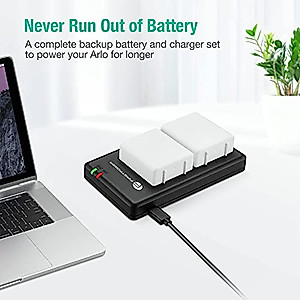 FirstPower Rechargeable Arlo A-4a Battery 2-Pack 5200mAh and Dual USB Charger VMA5400 Compatible with Arlo Ultra, Arlo Ultra 2, Arlo Pro 3 and Arlo Pro 4 Cameras