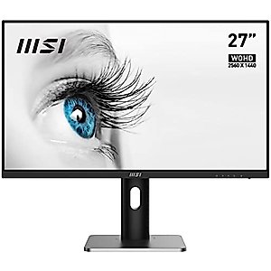 MSI Pro MP273QP, 27" Monitor, 2560 x 1440(QHD) IPS, 75Hz, TUV Certified Eyesight Protection, 1ms, Displayport, HDMI, Tilt, Swivel, Height, Pivot, Black
