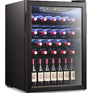 Antarctic Star 2.6 Cu.Ft 24 Bottle Wine Cooler/Cabinet Mini Beverage Refrigerator Cooler Glass Door for Soda Beer or Wine Small Drink Dispenser Clear Front for Home, Office or Bar, Black