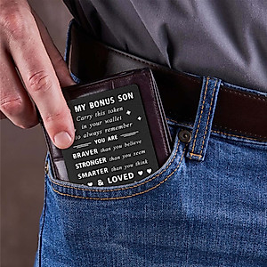 ENGZHI Stepson Gifts Bonus Son Birthday Card - You Are Love More Than You Know - Adopted Step Son Gifts, Like A Son Wallet Card