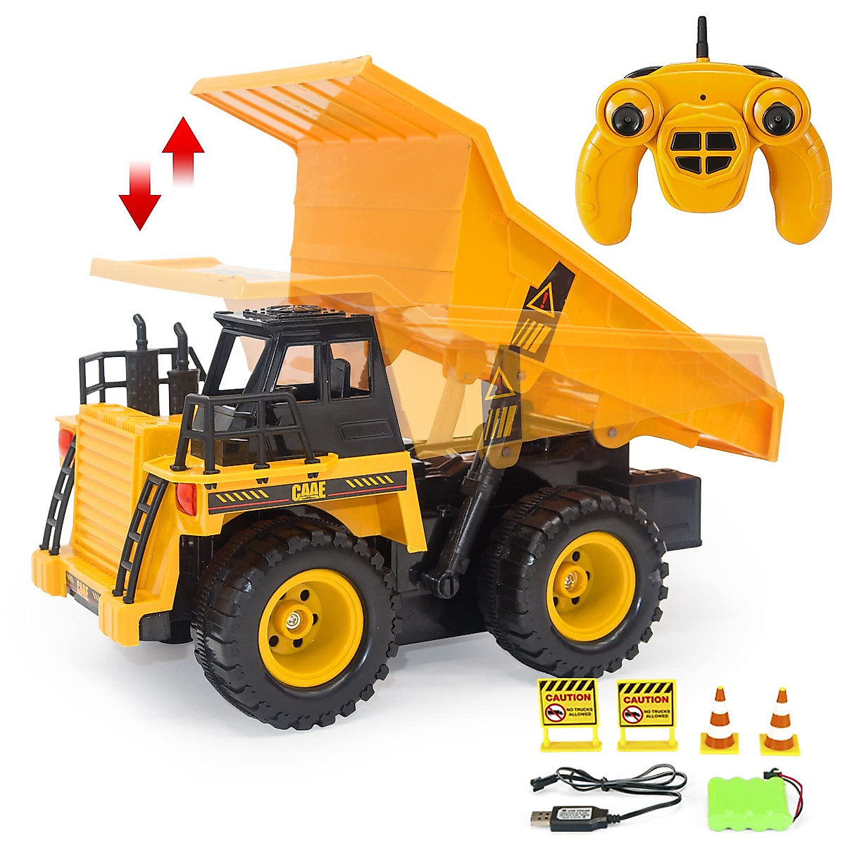 HYG Toys RC Dump Truck 1：22 Scale Remote Control Construction Vehicle Toys for 4 5 6 7 8-Year-Old Kids Toddlers Boys Girls, 4 Wheel Driver Truck Toys with Rechargeable Battery