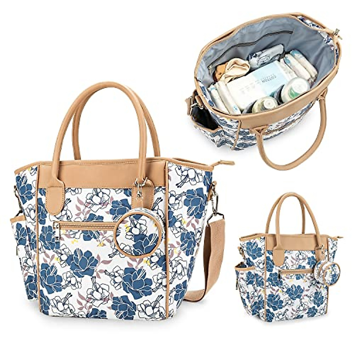 MEYTEILAY Diaper Bag Tote Baby Changing Bag Portable Waterproof Splashproof and Large Capacity with Shoulder Strap（Blue Flower）