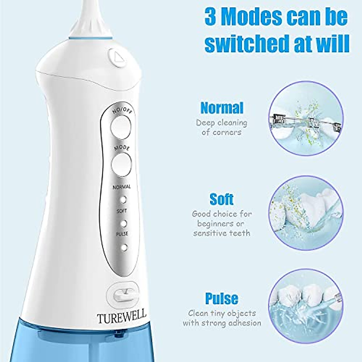 Water Dental Flosser Cordless Oral Irrigator, Portable and Rechargeable Water Teeth Pick with 3 Modes 6 Jet Tips, 300ML IPX7 Waterproof Dental Flosser for Oral Care
